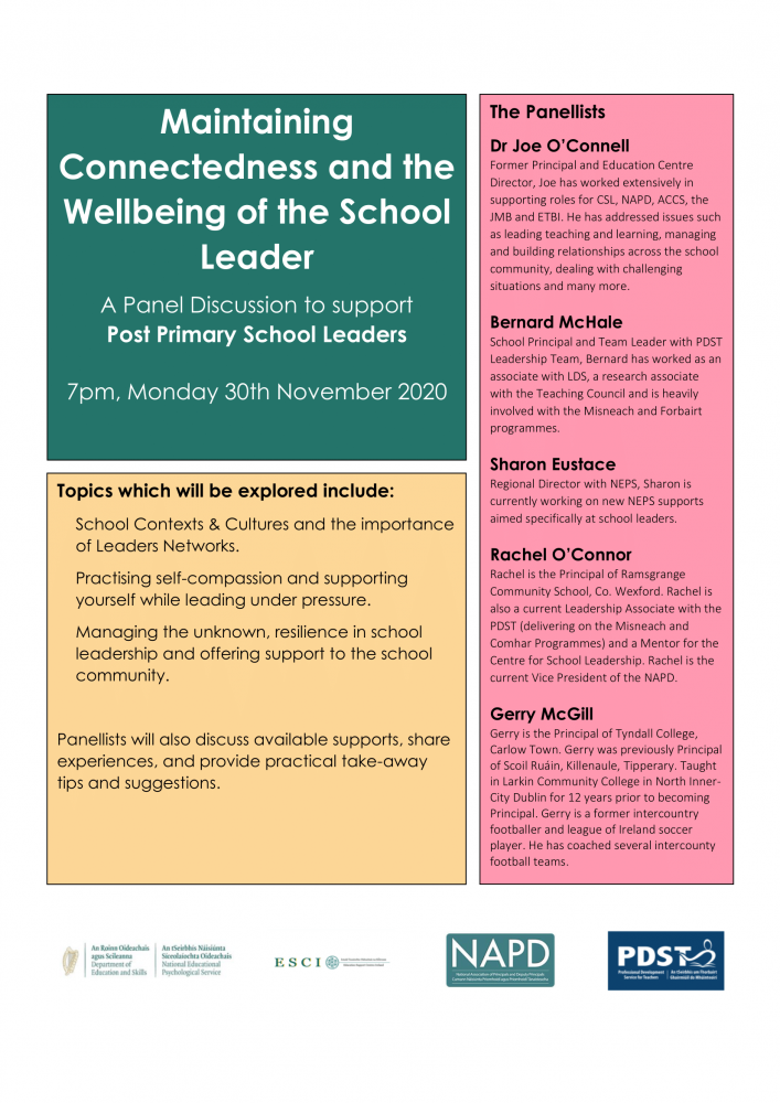ESCI/PDST/NAPD Maintaining Connectedness & the Wellbeing of School ...